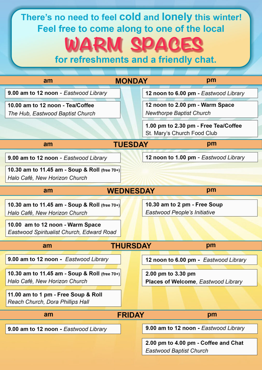 Find Warm Spaces in Eastwood this winter - Nottingham West PCN